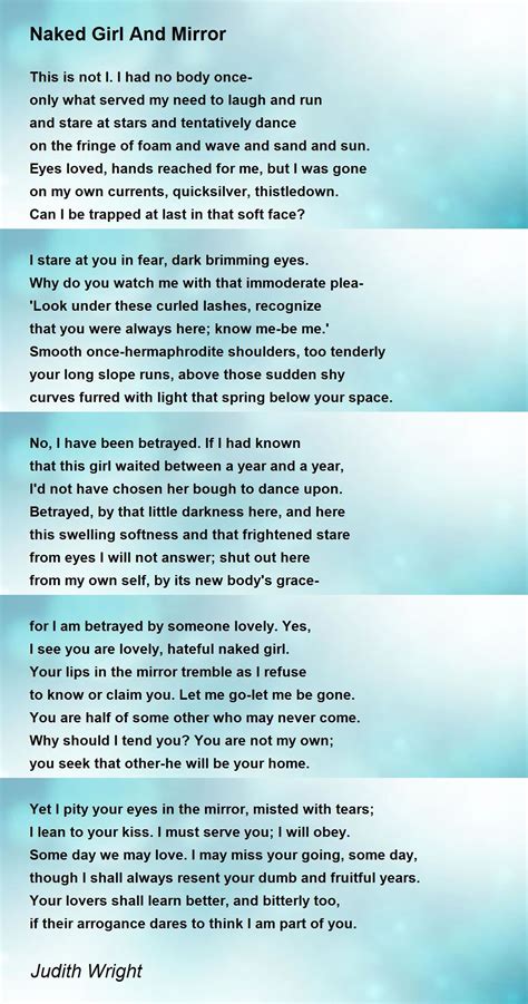 Naked Girl And Mirror Poem By Judith Wright Poem Hunter