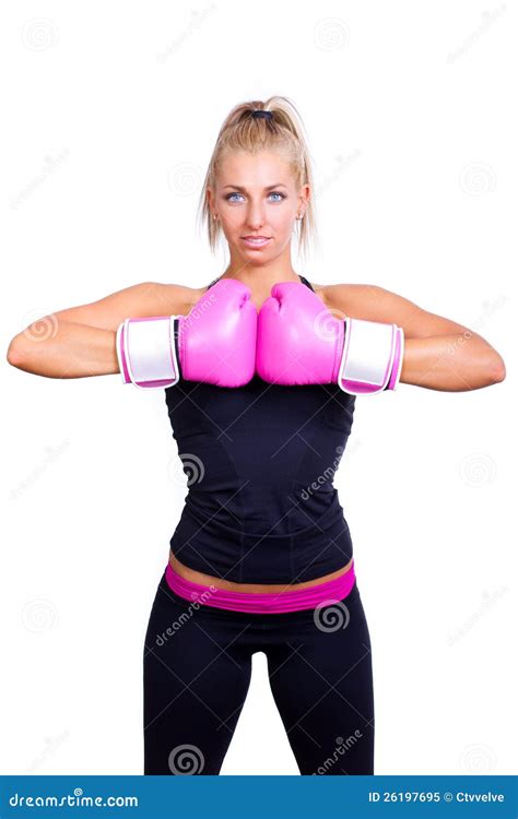 Woman Wearing Pink Boxing Gloves Stock Image Image Of Fitness Adult