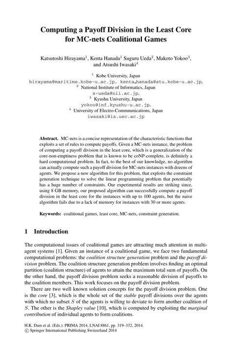 pdf computing a payoff division in the least core for mc nets coalitional games