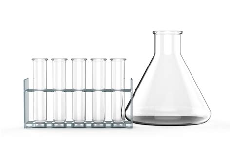 Representación 3d vaso de precipitados vacío y tubos de ensayo o