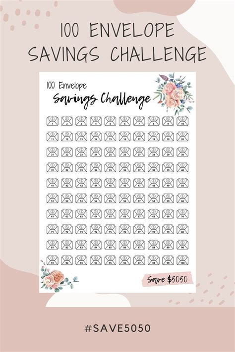 Printable Envelope Savings Challenge Tracker Save Etsy