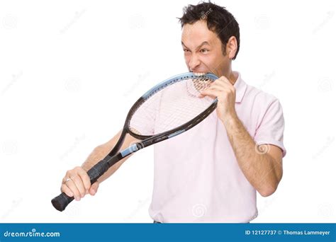 Man With Tennis Racket Stock Image Image Of Caucasian 12127737
