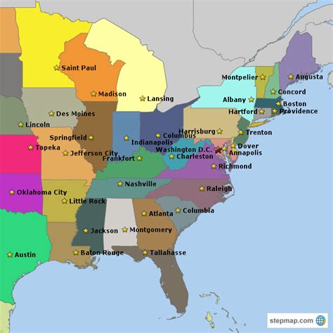 North East Usa Map With Capitals United States Map