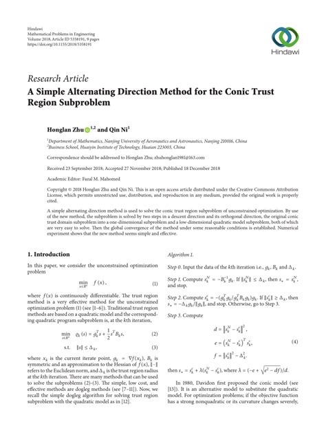 pdf a simple alternating direction method for the conic trust region subproblem