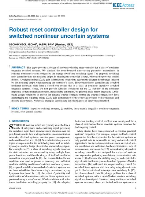 pdf robust reset controller design for switched nonlinear uncertain systems