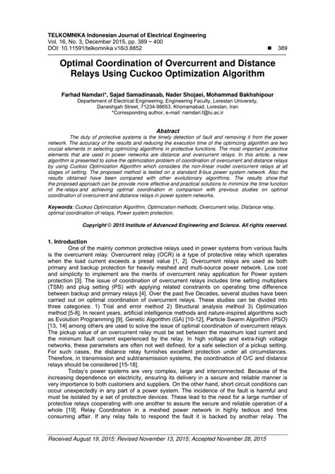 pdf optimal coordination of overcurrent and distance relays using cuckoo optimization algorithm
