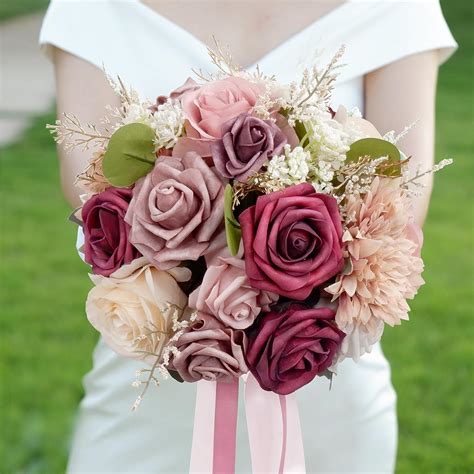 Leariso Wedding Bouquets For Bride White Artificial Flowers Roses