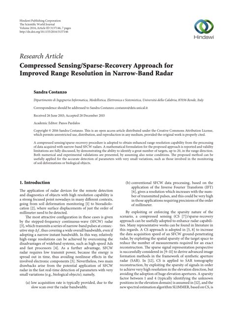 pdf compressed sensing sparse recovery approach for improved range resolution in narrow band radar
