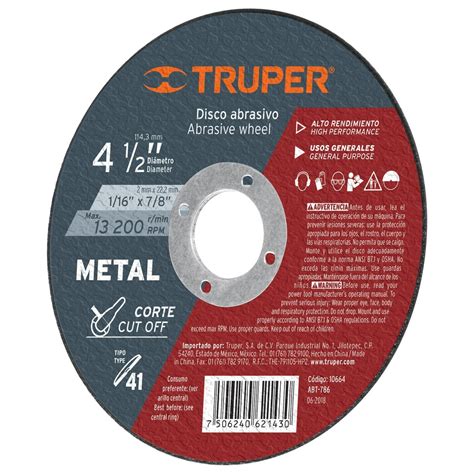 DISCO CORTE METAL 4 1 2 ABT 786 TRUPER CONSTRUALIANZA