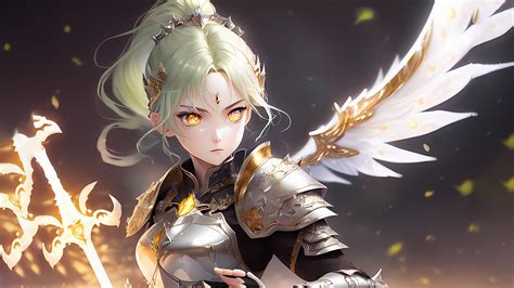 壁纸 Stable Diffusion 4k ai art 妇女 数字艺术 插图 翅膀 盔甲 武器 3840x2160
