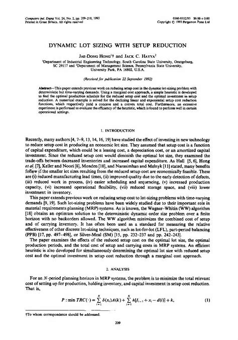 pdf dynamic lot sizing with setup reduction dokumen tips