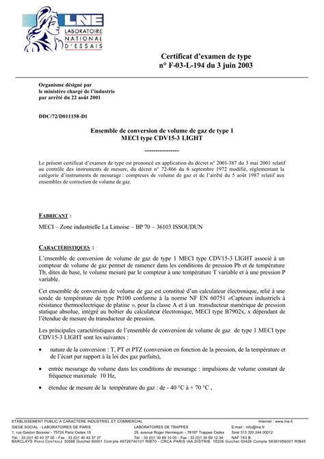 Certificat D Examen De Type N F L Du Juin Lne