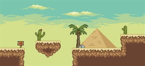 Escena Del Juego Del Desierto De Pixel Art Con Fondo De Paisaje De