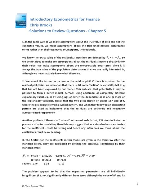 introductory econometrics for finance chris brooks solutions to review questions chapter 5