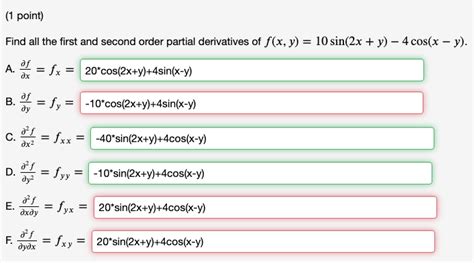 solved 1 point find all the first and second order partial
