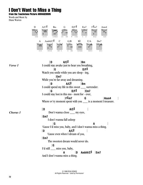 I Don T Want To Miss A Thing By Aerosmith Sheet Music For Guitar Chords