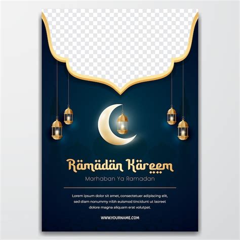 Diseño de volante de saludo de ramadán kareem con ilustración de luna y