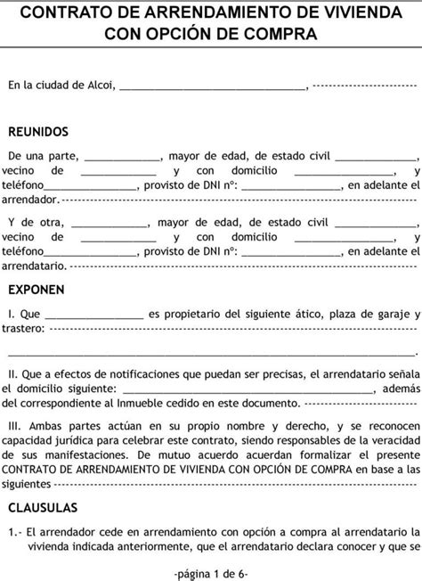 Modelo Contrato De Alquiler Con Opcion A Compra Entre Particulares
