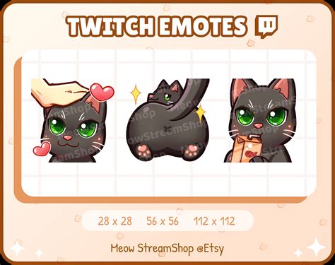 Twitch Emote Cute Black Cat Emoji Neko Pat Booty Sip Etsy