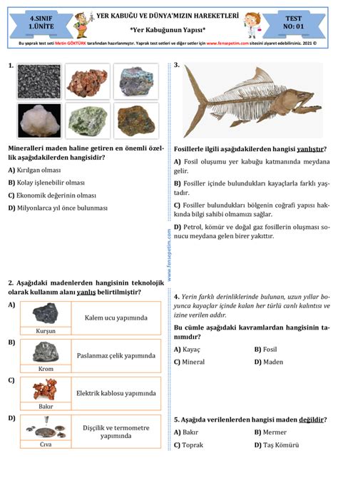 4 Sınıf Fen Bilimleri Yer Kabuğu ve Dünyamızın Hareketleri Dosyaları