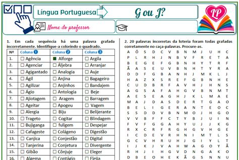 Loteria Ortogr Fica G E J Li O Pr Tica