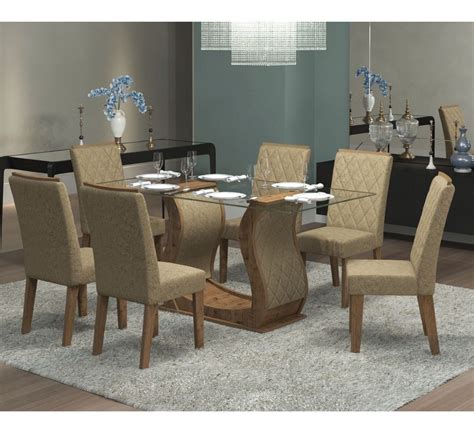 Juego Comedor Mesa 6 Sillas Tapa De Vidrio Madera Prisma 14 380 00