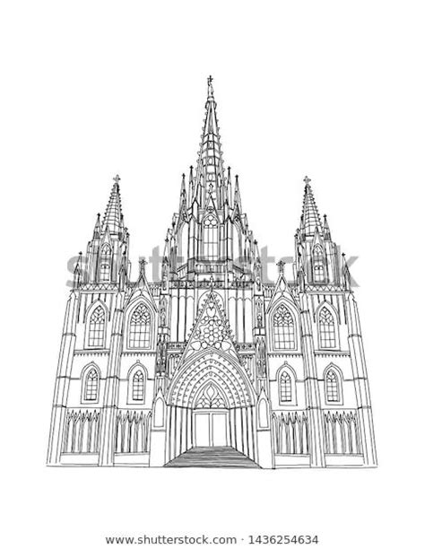 Vector Sketch Barcelona Cathedral Spain Stock Vektorgrafik Lizenzfrei
