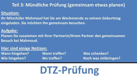DTZ b1 mundliche Prüfung Teil 3 etwas zu planen YouTube