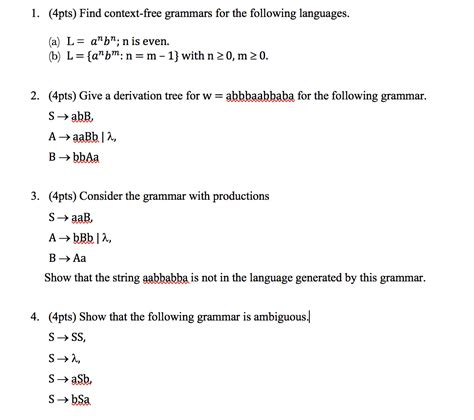Solved 1 4pts Find Context Free Grammars For The Chegg