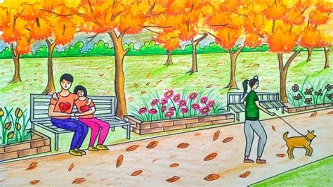 Autumn Season Scenery Drawing How To Draw Autumn Season Couple
