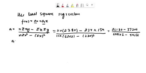 solved use least squares regression to fit a straight line to the data points 12 15 10 17