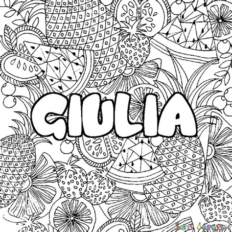 Coloriage prénom GIULIA décor Mandala fruits Sans Dépasser