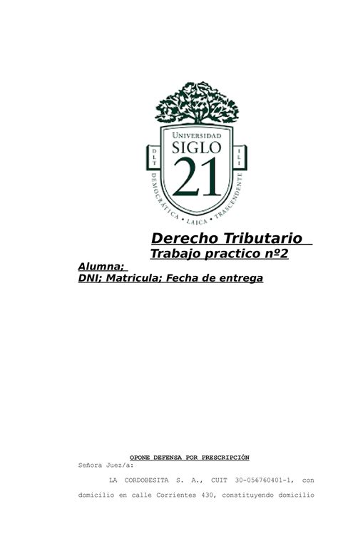 Tp Tributario Aprobado Al Derecho Tributario Trabajo Practico