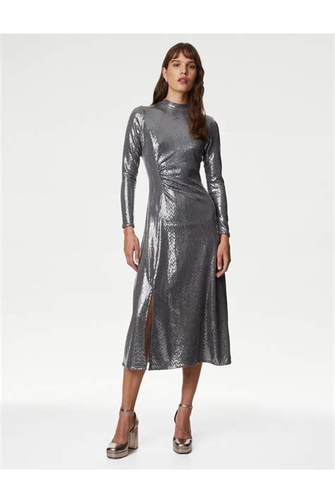Marks Spencer Uzun Kollu Payetli Midi Elbise Fiyat Yorumlar Trendyol