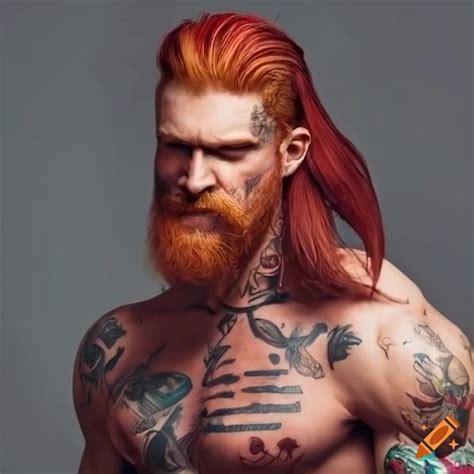 Portrait Of A Muscular Redhead Man With A Chest Tattoo On Craiyon