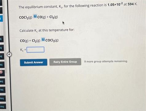 Solved The Equilibrium Constant Kc For The Following R
