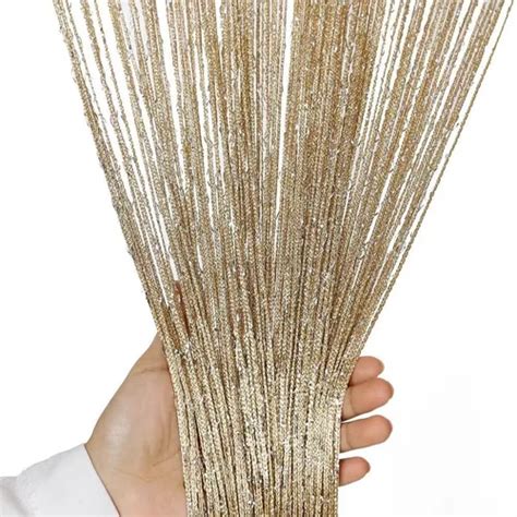 Cortina De Corda Marrom Champagne Brilho Luxo Var O