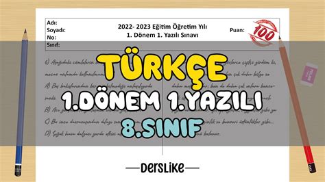8 Sınıf Türkçe 1 Dönem 1 Yazılı Soruları 2023 YouTube