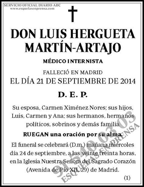 Luis Hergueta Martín Artajo Esquelas ABC