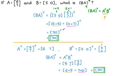 question video finding the transpose of the product of two given matrices nagwa