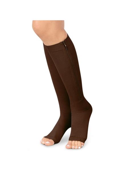 Medias de Compresión Mediana Unisex Rodilla Dedos Libres Con Cierre