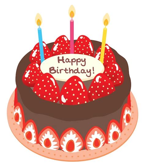 Gâteau d anniversaire de crème au chocolat et fraise Vecteur Premium