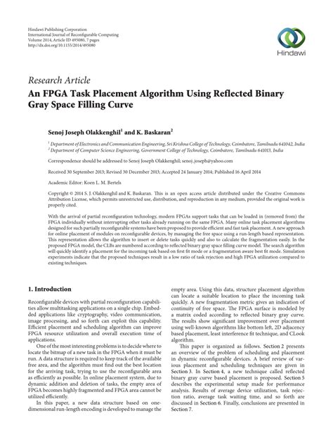 pdf an fpga task placement algorithm using reflected binary gray space filling curve