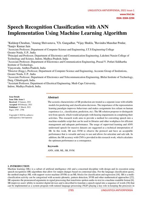 pdf speech recognition classification with ann implementation using machine learning algorithm