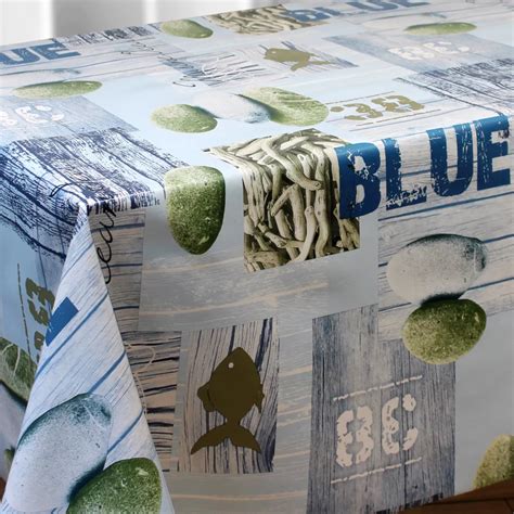 Nappe de table toile cirée PVC Vita Blue Marine Largeur 140cm
