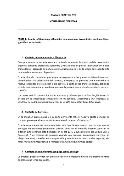 TP Nº 1 Contrato de Empresas Derecho Privado IV Contrato de Empresa