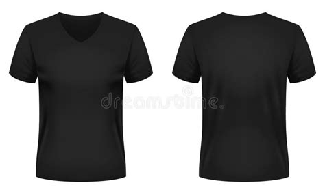 Blank Black V Neck T Shirt Template Front And Back Views Vector