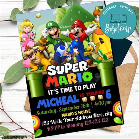 invitación mario bros editable gratis Createpartylabels