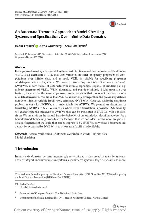 an automata theoretic approach to model checking systems and specifications over infinite data