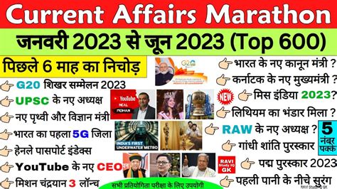 Current Affairs 2023 Marathon January To June 2023 Last 6 Month